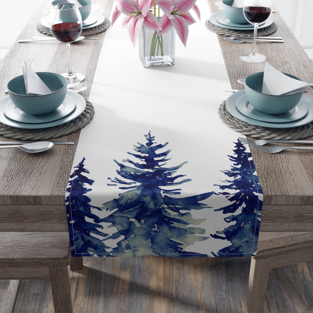 Blue Christmas Table Runner, Winter Table Runner, Coastal Table Runner ...