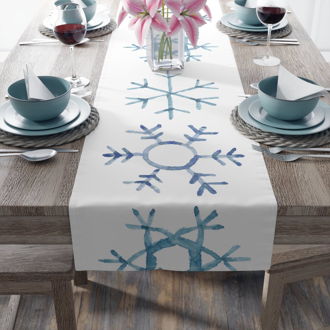 Winter Table Runner, Blue Table Runner, Snowflake Table Runner, Modern ...