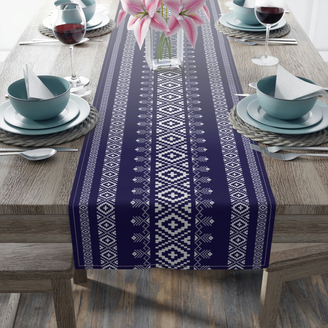 Blue Table Runner, Aztec Table Runner, Coastal Table Runner, Tribal ...