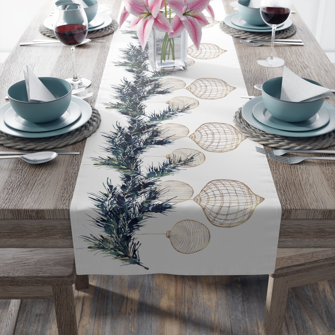 Blue Christmas Table Runner, Gold, Christmas Table Decor, Gold Holiday ...