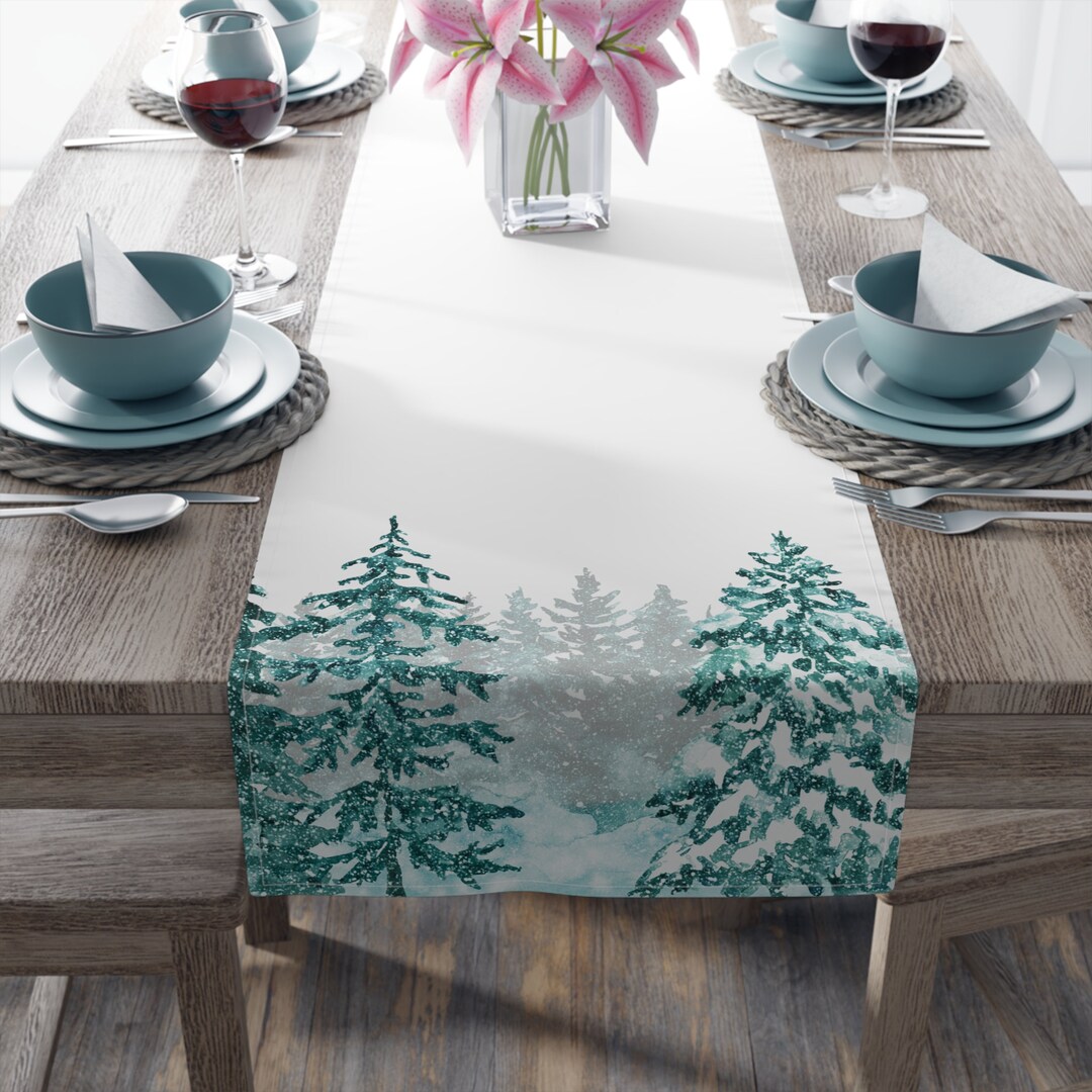 Winter Table Runner, Teal Table Runner, Turquoise Table Runner, Minimalist Table Runner, Modern ...