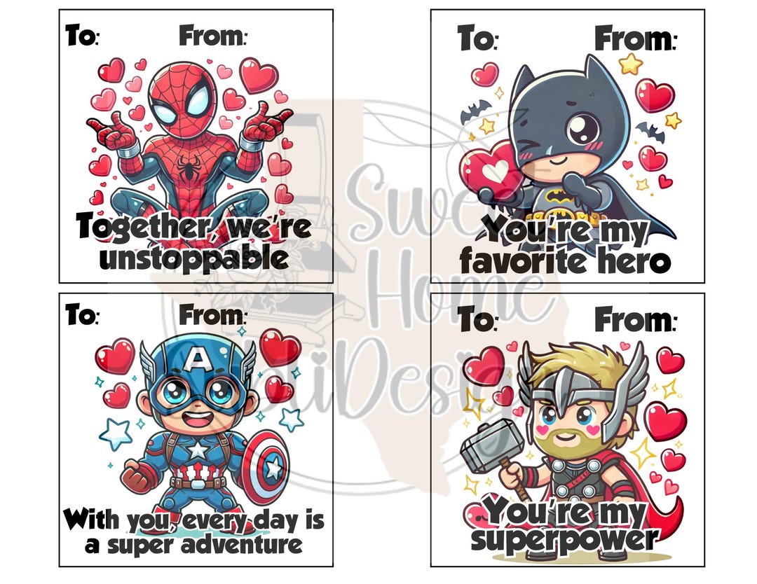 Superhero Valentines Cards Printable - Etsy