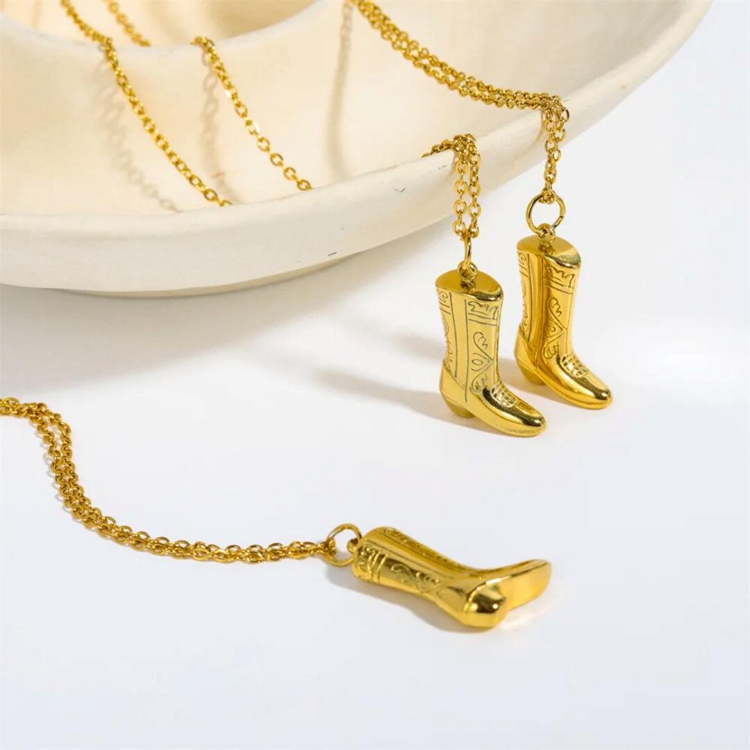 Gold Cowboy Boot Necklace, Cowgirl Necklace, Cowgirl Boot Pendant Charm ...