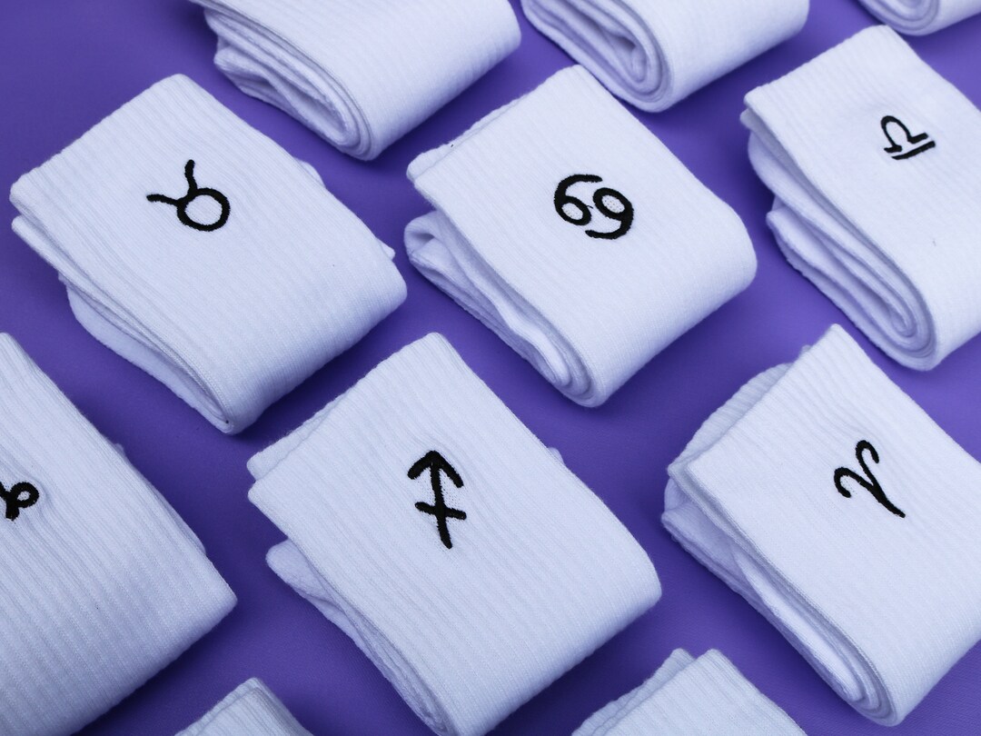 Star Sign Socks Zodiac Socks Embroidered White Socks Gifts for Virgo ...