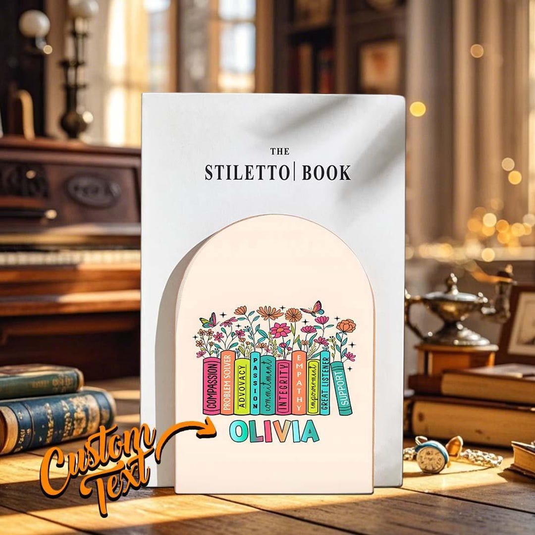 Personalized Wood Bookends With Name Floral Custom Bookends Teacher ...