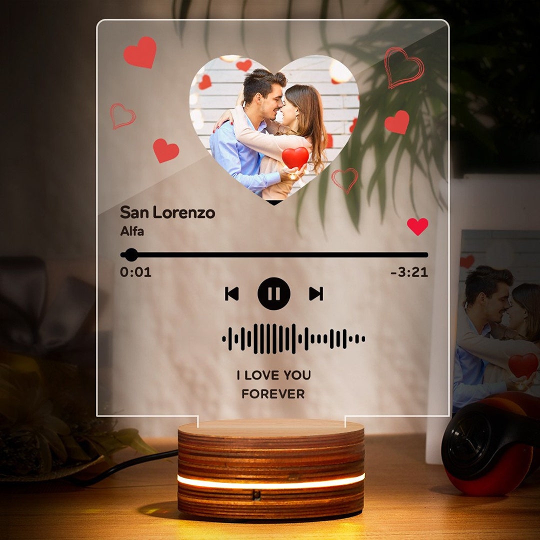 Custom Acrylic Spotify Music Heart Photo Night Light 7 Color Changing ...
