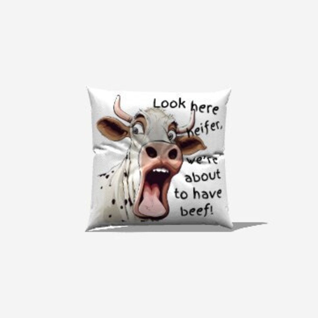 Shocked Cow Floor Pillow 'look Here Heifer' Quote, Poly Twill Tufted ...