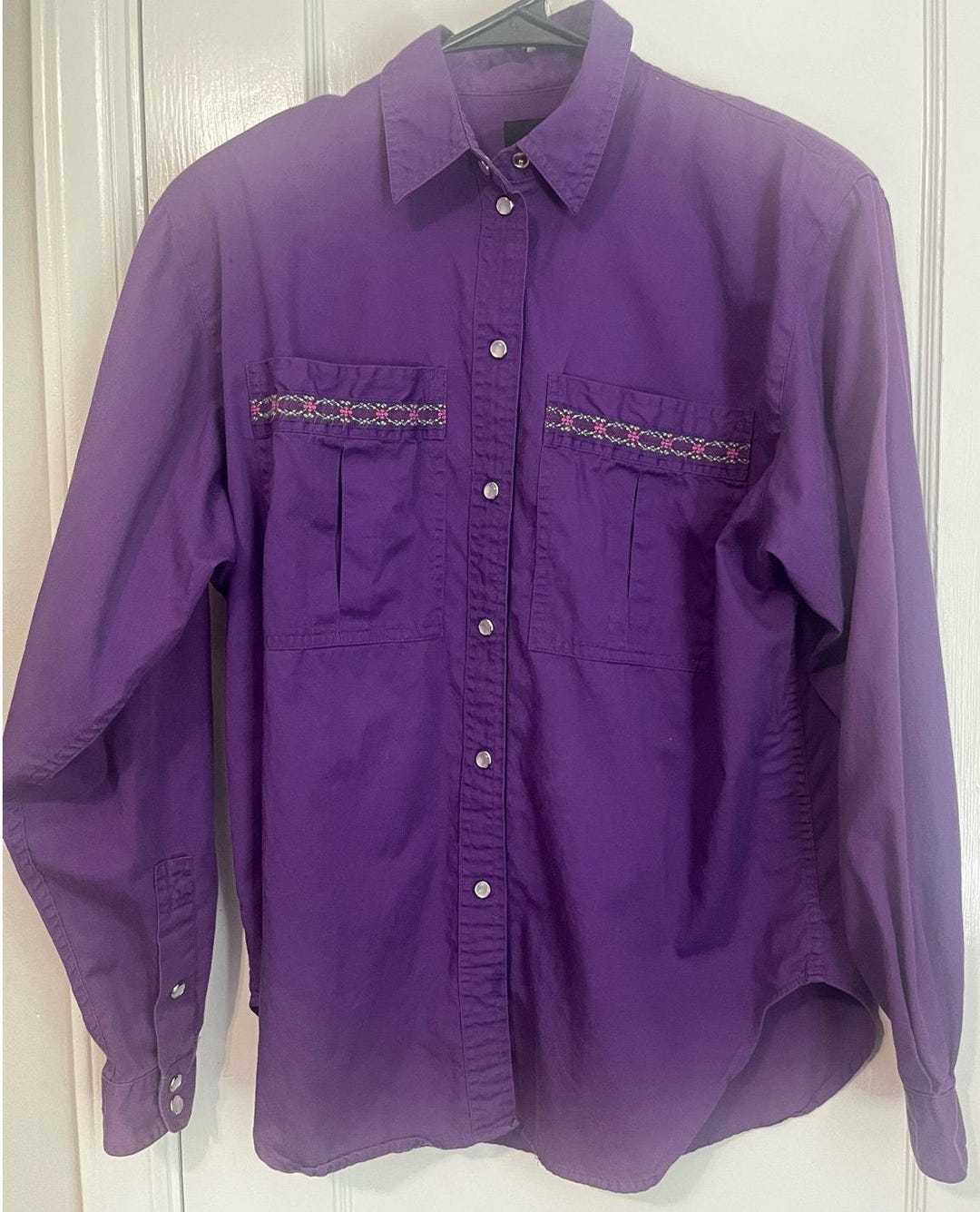 Vintage 70s 80s Liz Sport Purple Western Cowgirl Long Sleeve Shirt ...