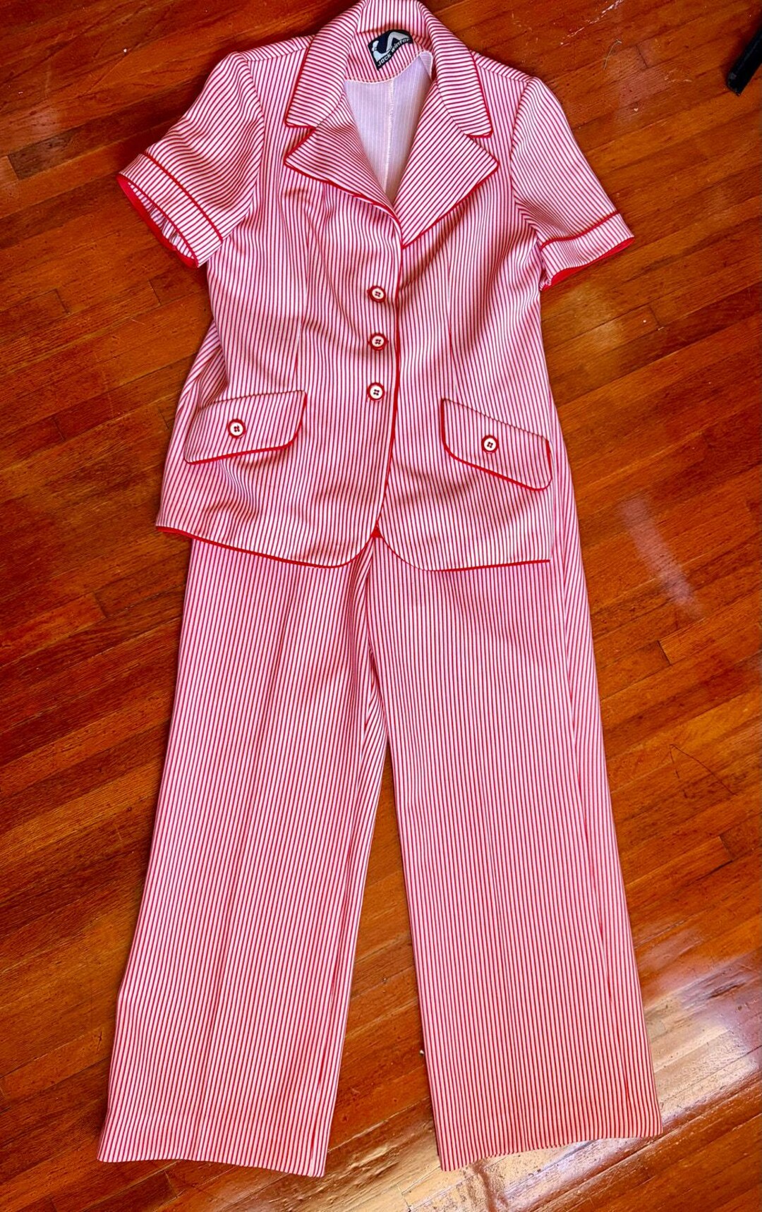 Vintage 70’s Jack Winter Red White Striped Outfit Blouse Pant Set Large ...