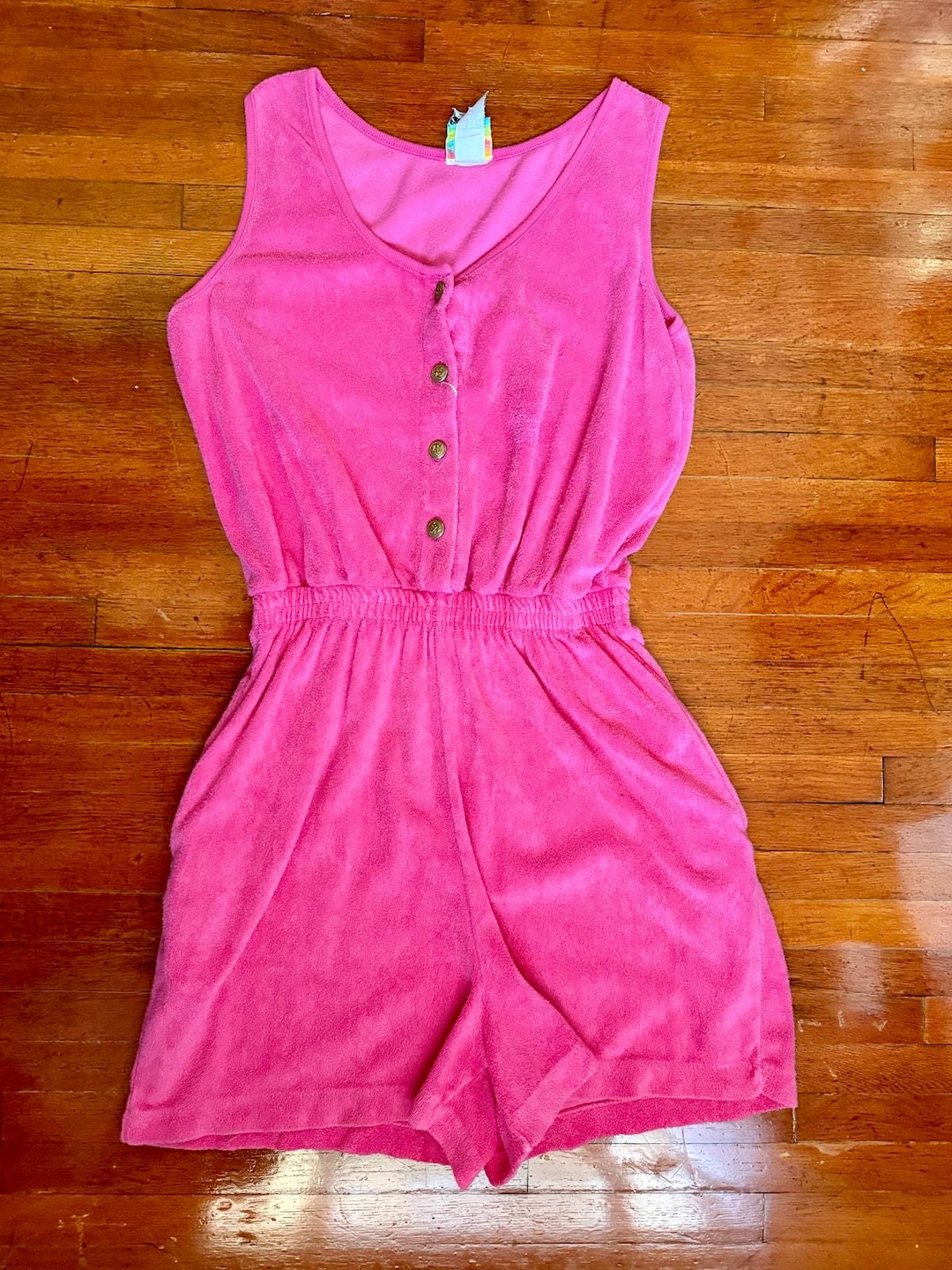 Vintage 80s Sears Terry Cloth Barbie Pink Sleeveless Short Mini Romper ...