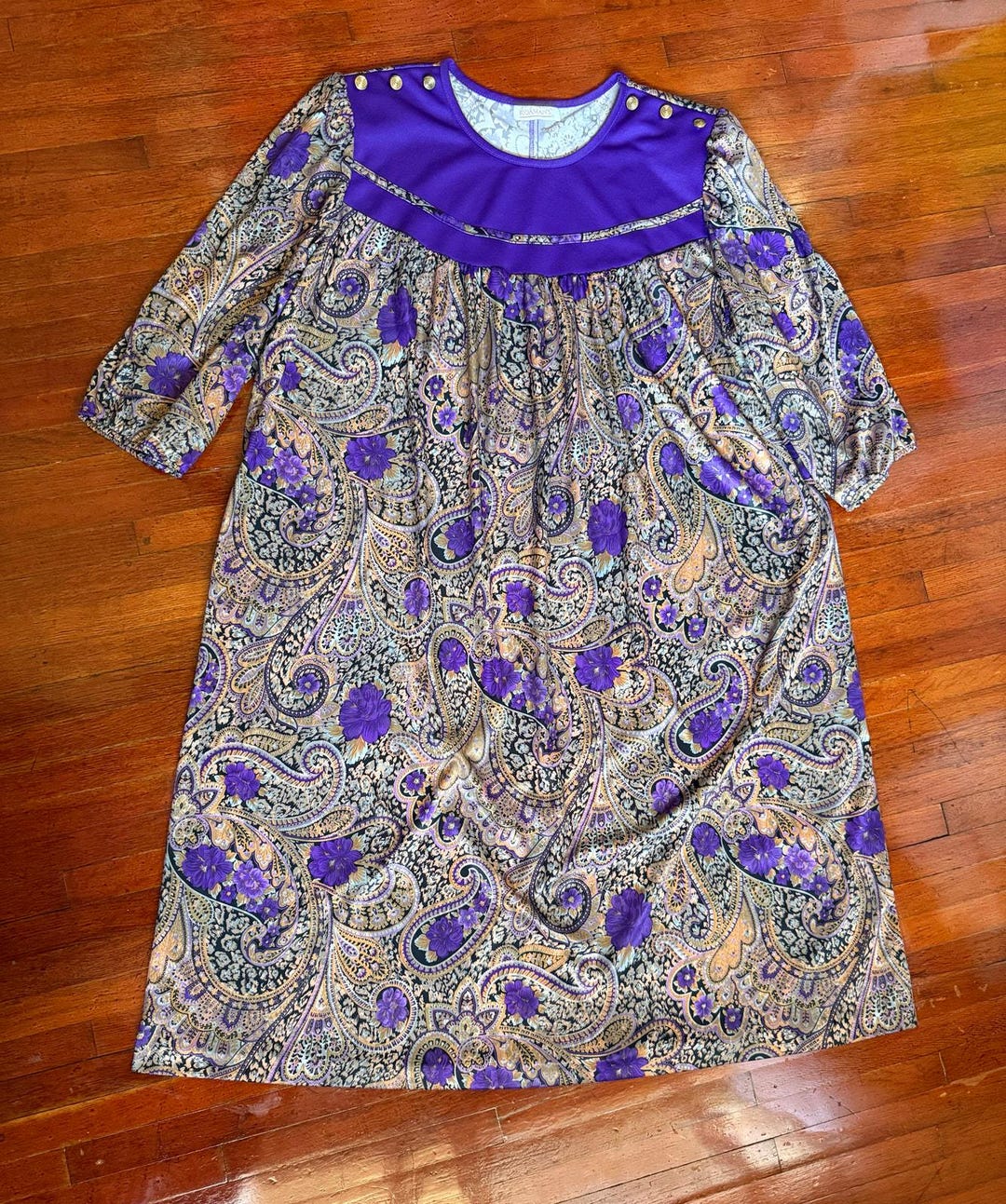 Vintage 80’s Roman’s Purple Gold Funky Muu Muu Balloon Sleeve Dress ...