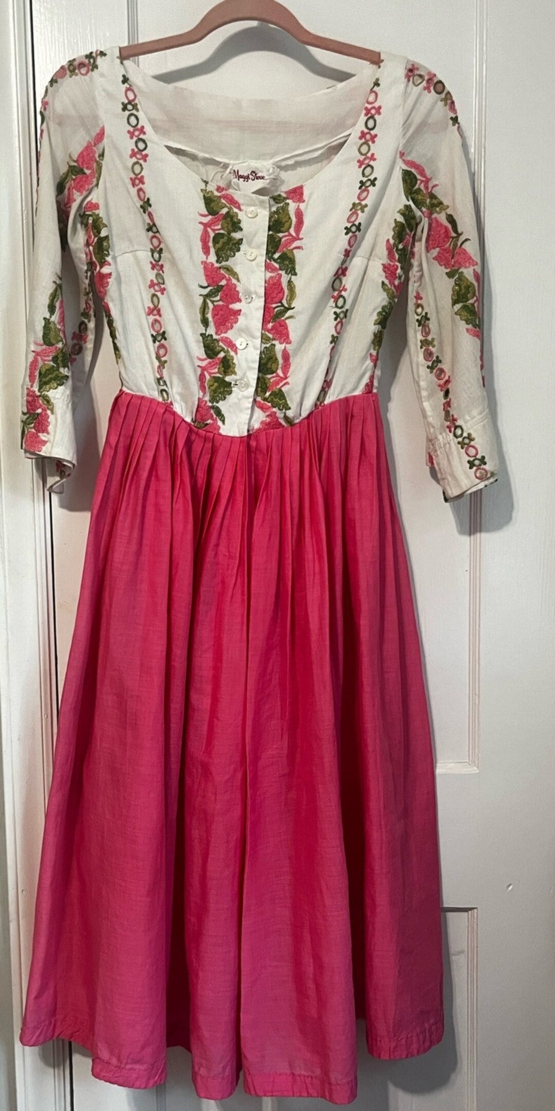 Vintage 60s Maggi Stove Pink White Romantic Coquette Embroidered Midi ...