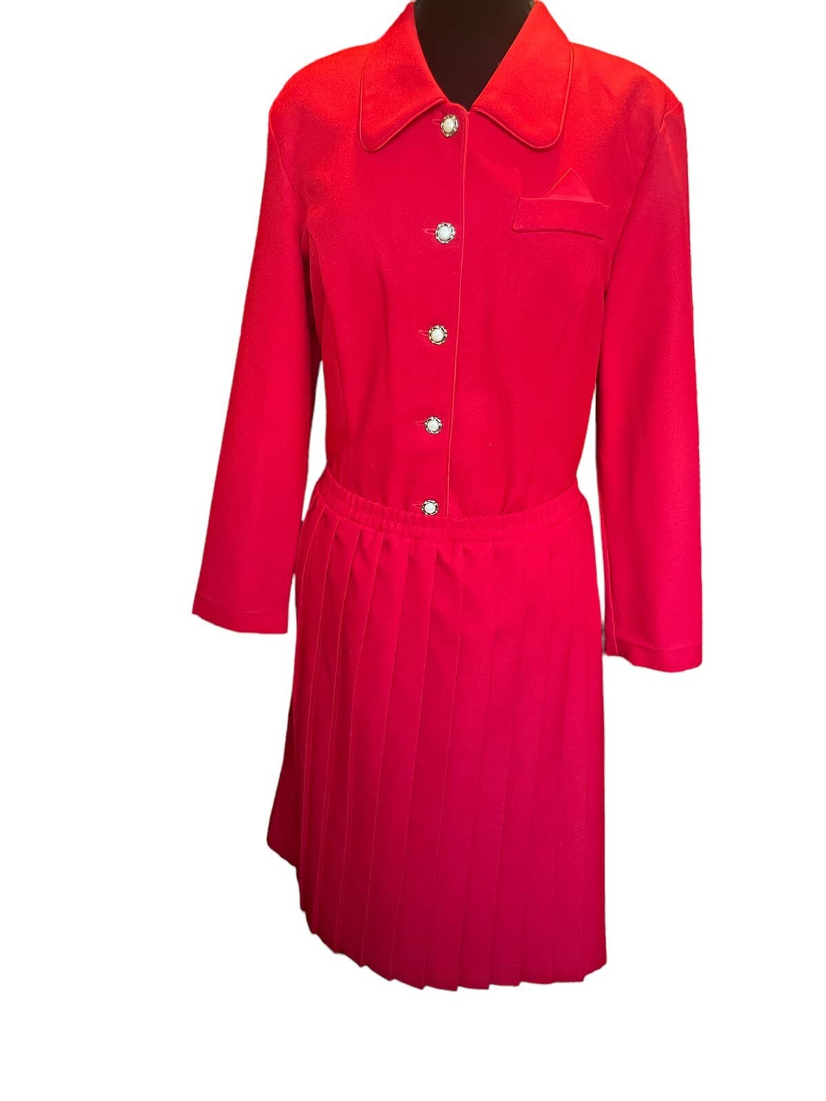 Vintage 60s 70s Breli Original Red Two Piece Pleated Skirt Suit Set ...
