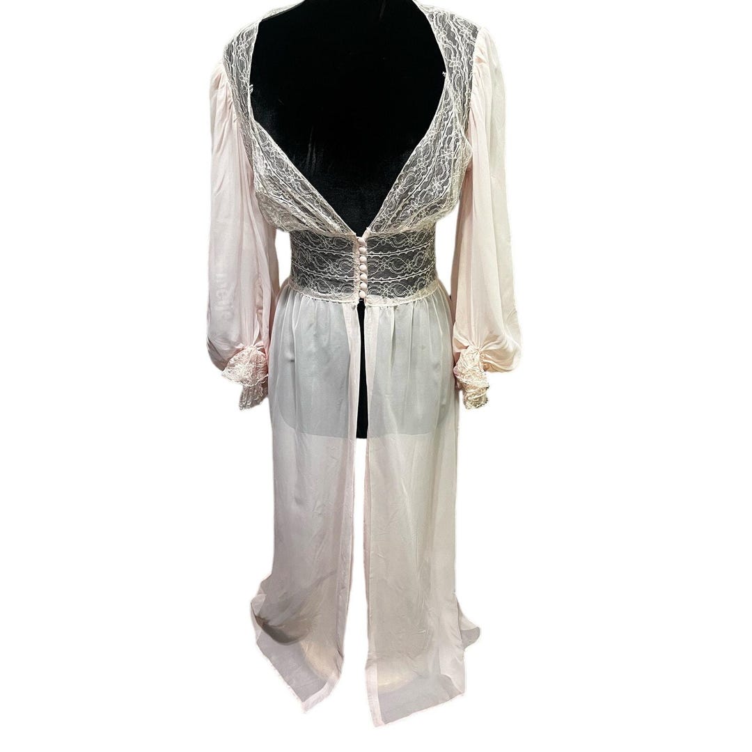 Vintage 60s Light Pink Lacey Deep V Sexy Negligee Night Gown Lingerie ...