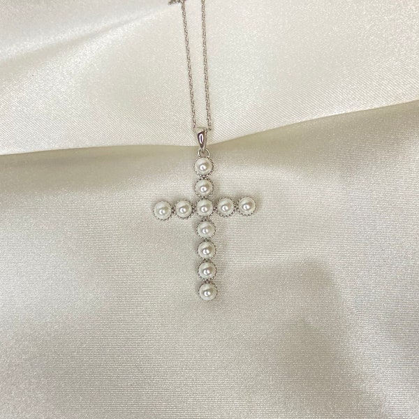 Pearl Cross Necklace - Etsy