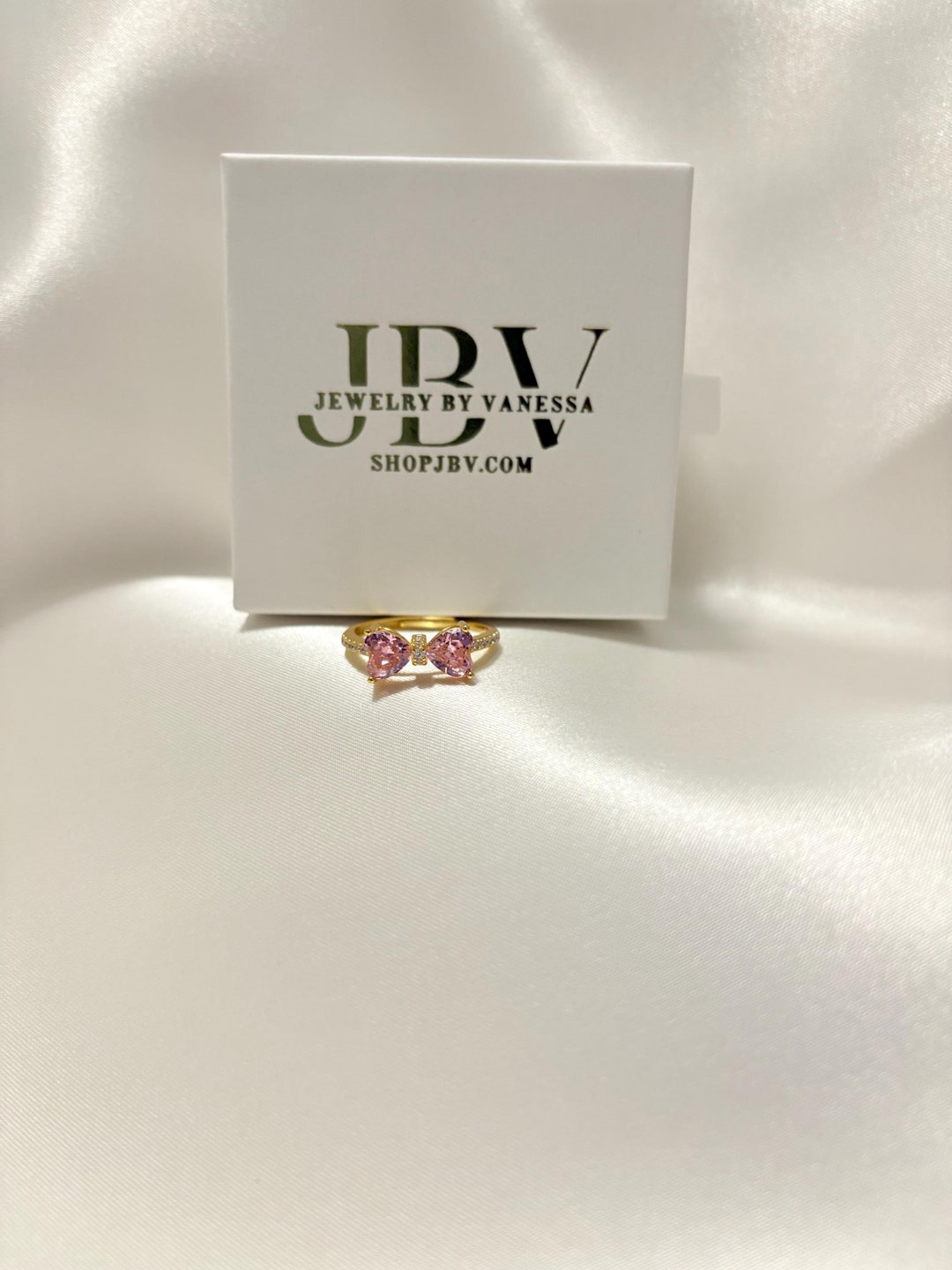 Gold Pink Bow Ring, Gold 925s Pink Bow Ring, Pink 925 Sterling Silver ...