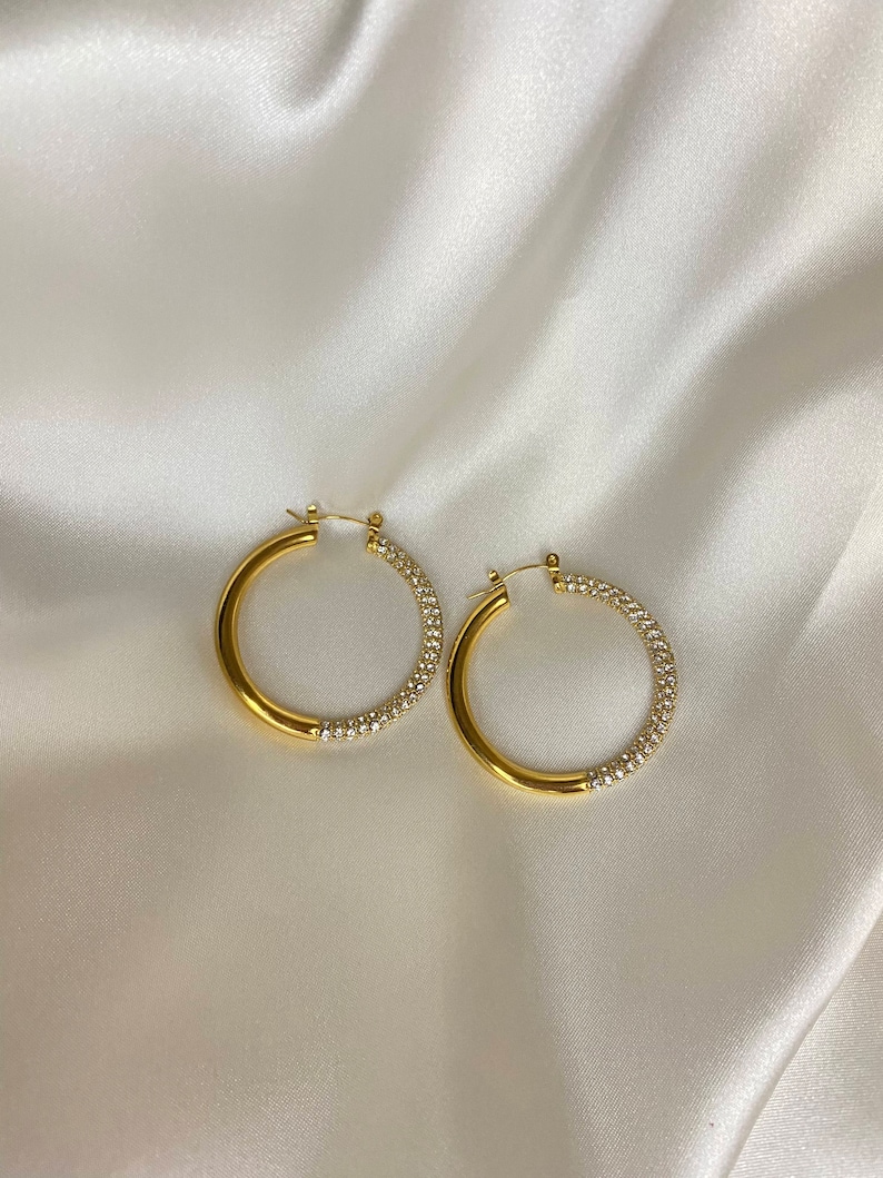 Sparkly Gold Hoops, 18k Sparkly Hoops, Waterproof Sparkly Hoops, Big ...