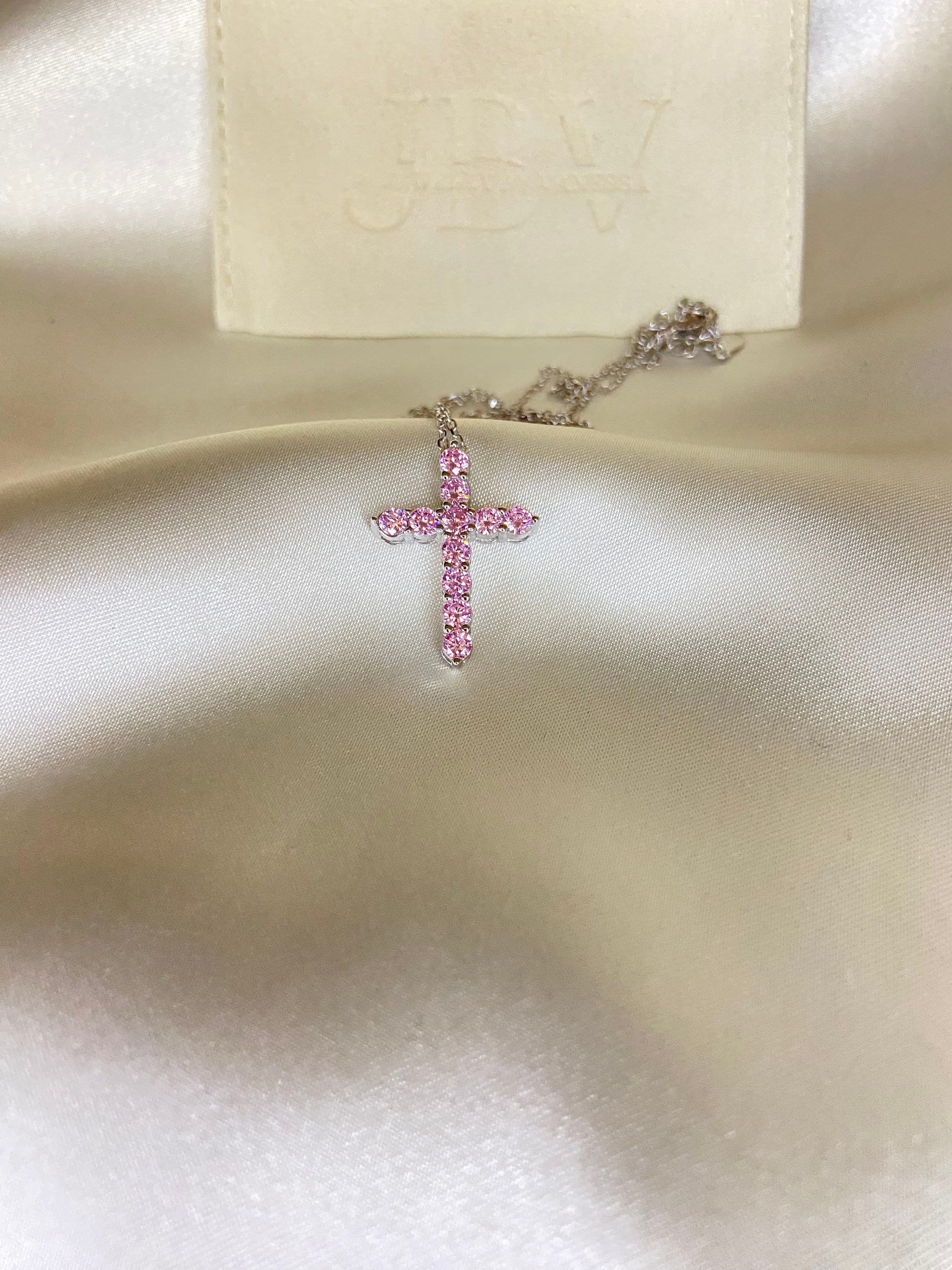 925s Pink Cross Necklace, Sterling Silver Pink Cross Necklace, Pink ...