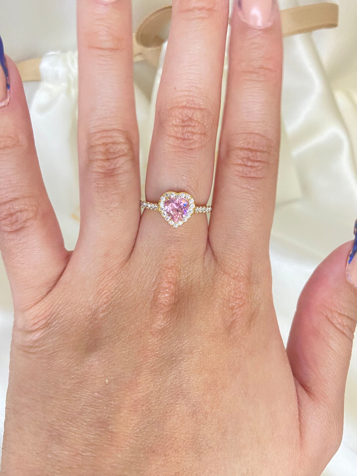 Gold Pink Heart Ring, Gold Heart Ring, Gold 925 Ring, Pink Heart Cut ...