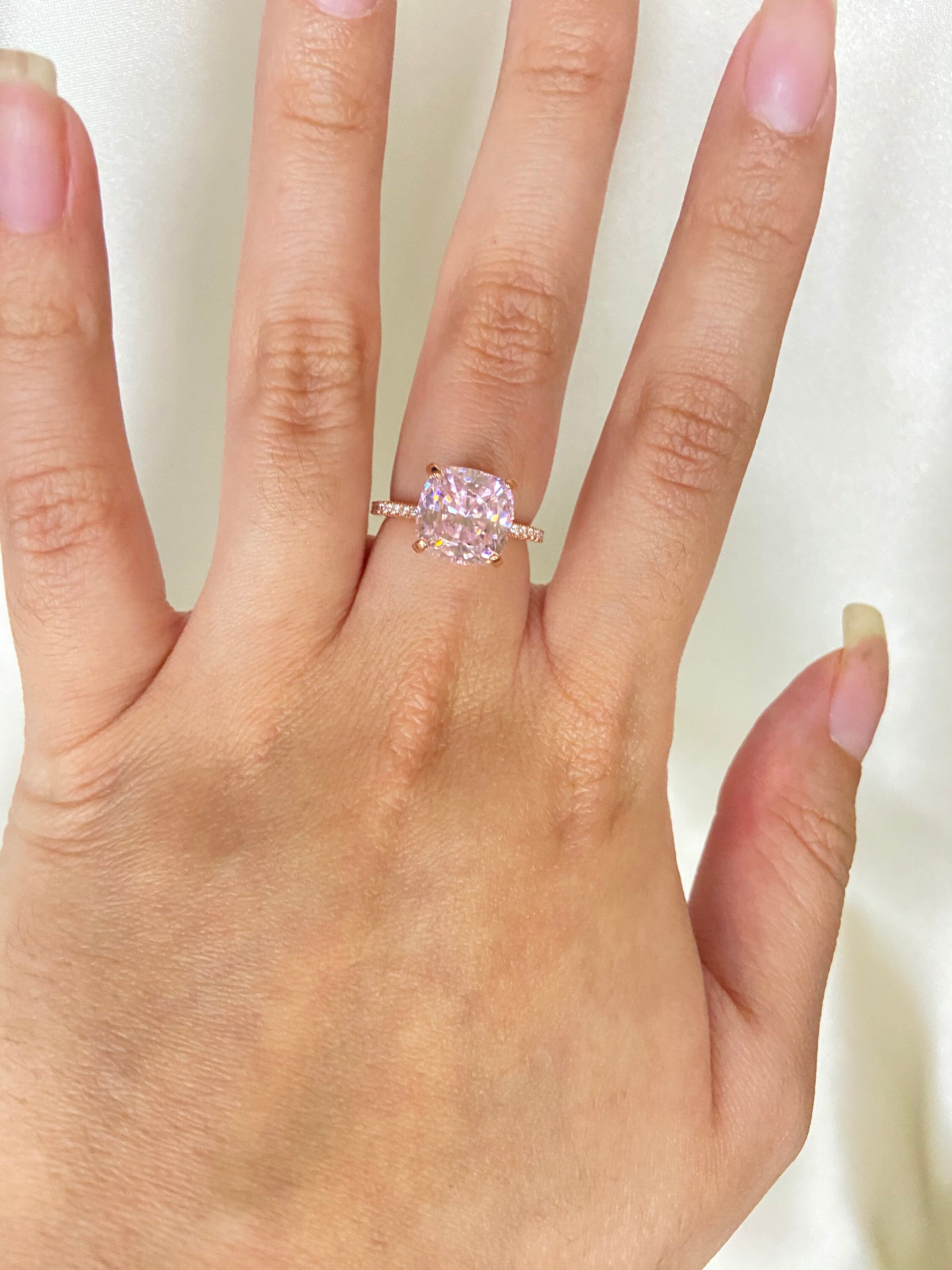 Pink Square Oval Radiant Cut Ring, Rose Gold Pink 925 Sterling Silver ...