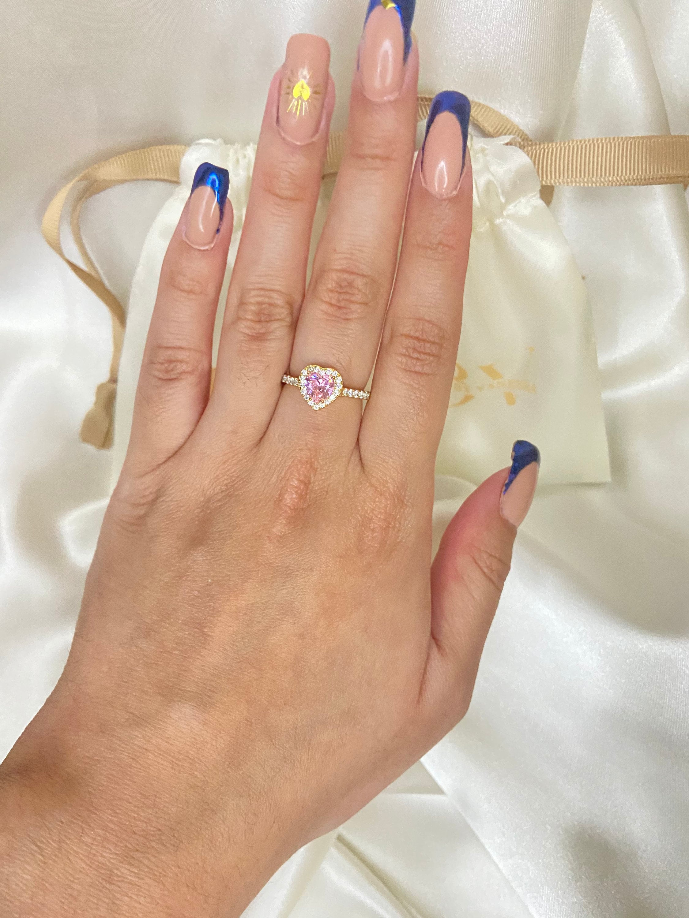 Gold Pink Heart Ring, Gold Heart Ring, Gold 925 Ring, Pink Heart Cut ...
