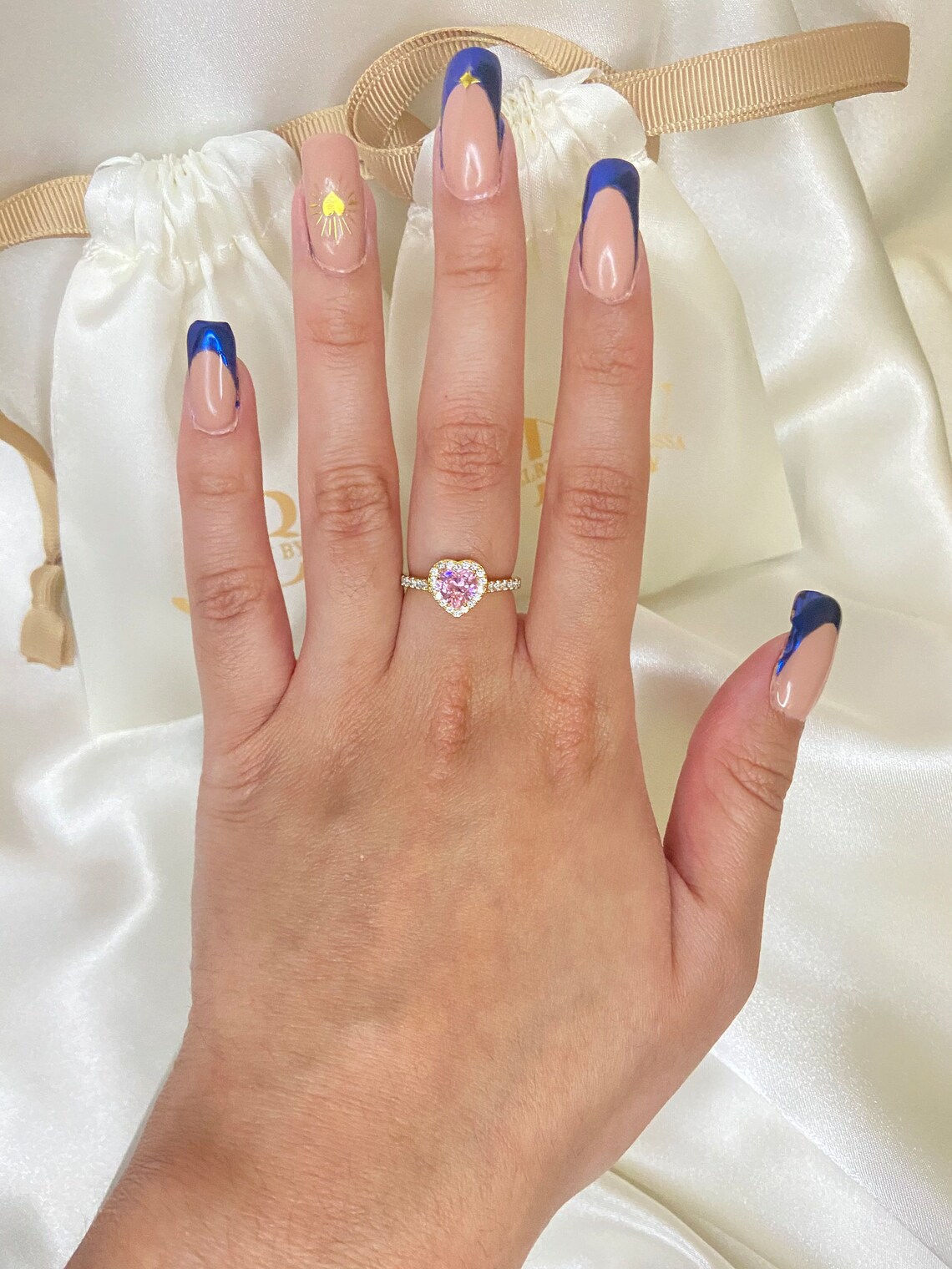 Gold Pink Heart Ring, Gold Heart Ring, Gold 925 Ring, Pink Heart Cut ...