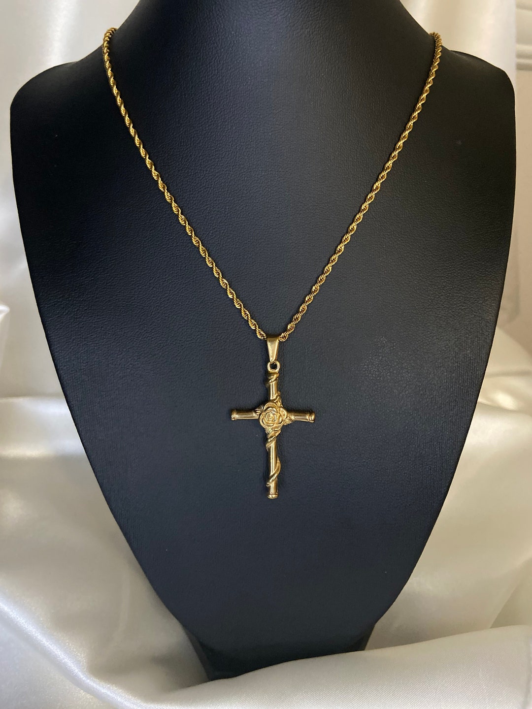 Rose Cross Necklace, Cross and Rose Necklace, Religious Necklace, Cross ...