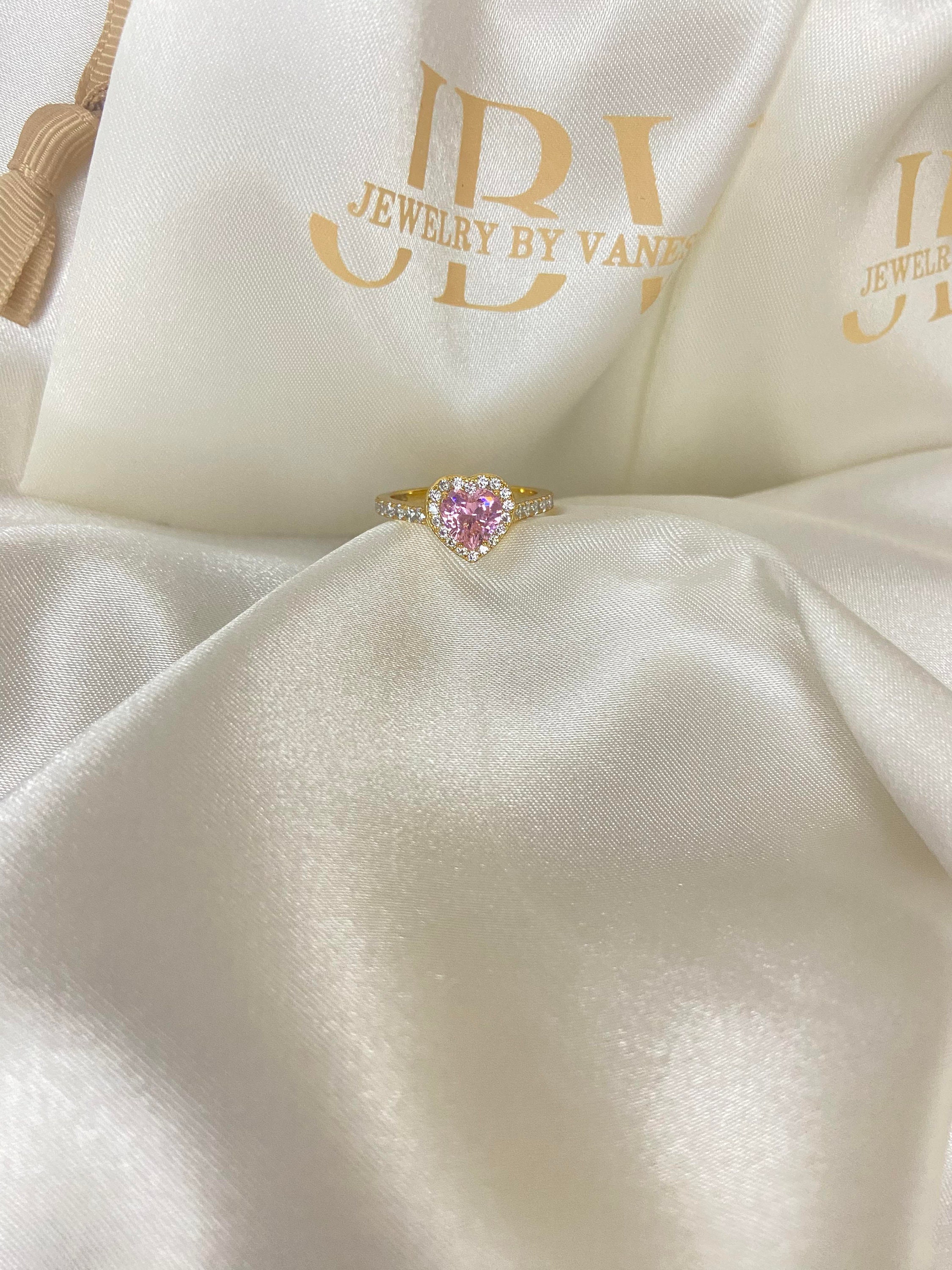 Gold Pink Heart Ring, Gold Heart Ring, Gold 925 Ring, Pink Heart Cut ...