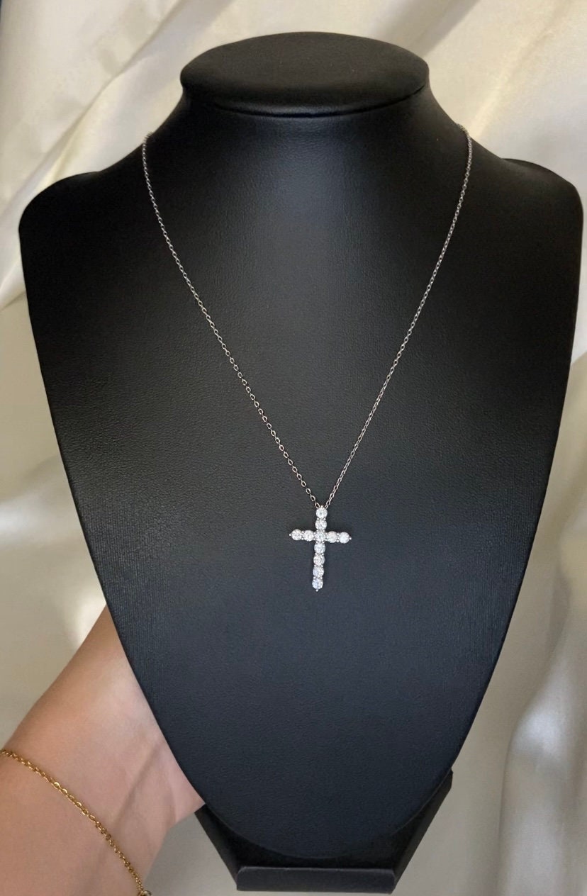 925s Pink Cross Necklace, Sterling Silver Pink Cross Necklace, Pink ...