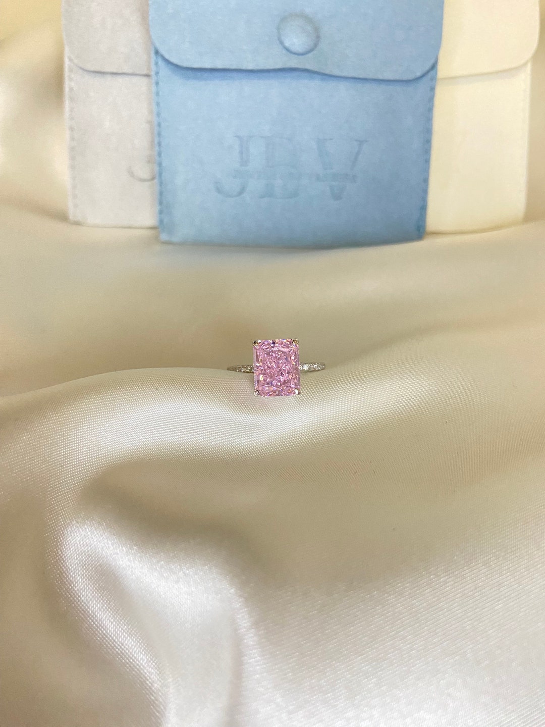 Pink Radiant Cut Ring, Pink 925 Sterling Silver Ring, Pink 925s Ring, Pink Engagement Ring, Pink ...