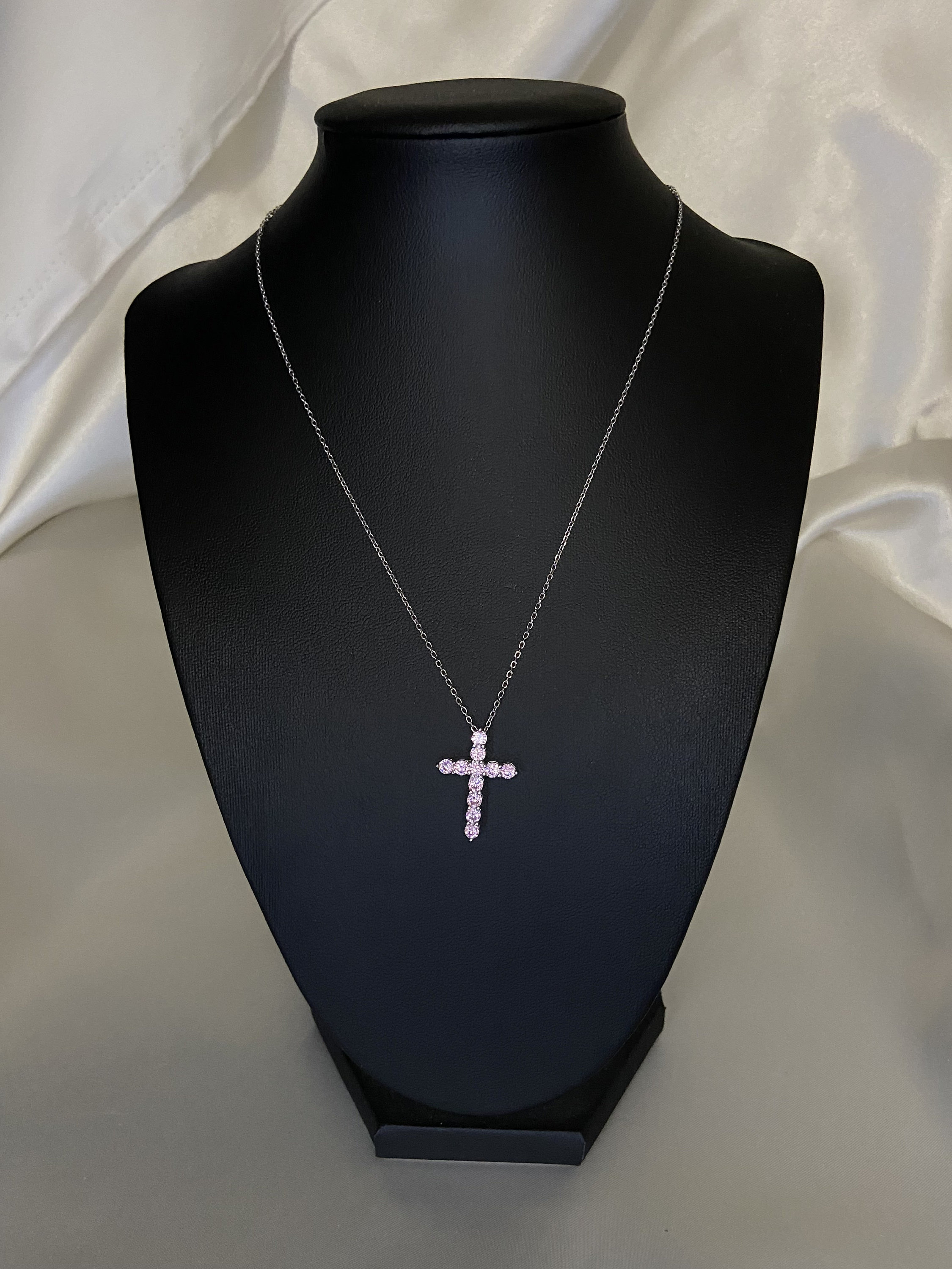 925s Pink Cross Necklace, Sterling Silver Pink Cross Necklace, Pink ...