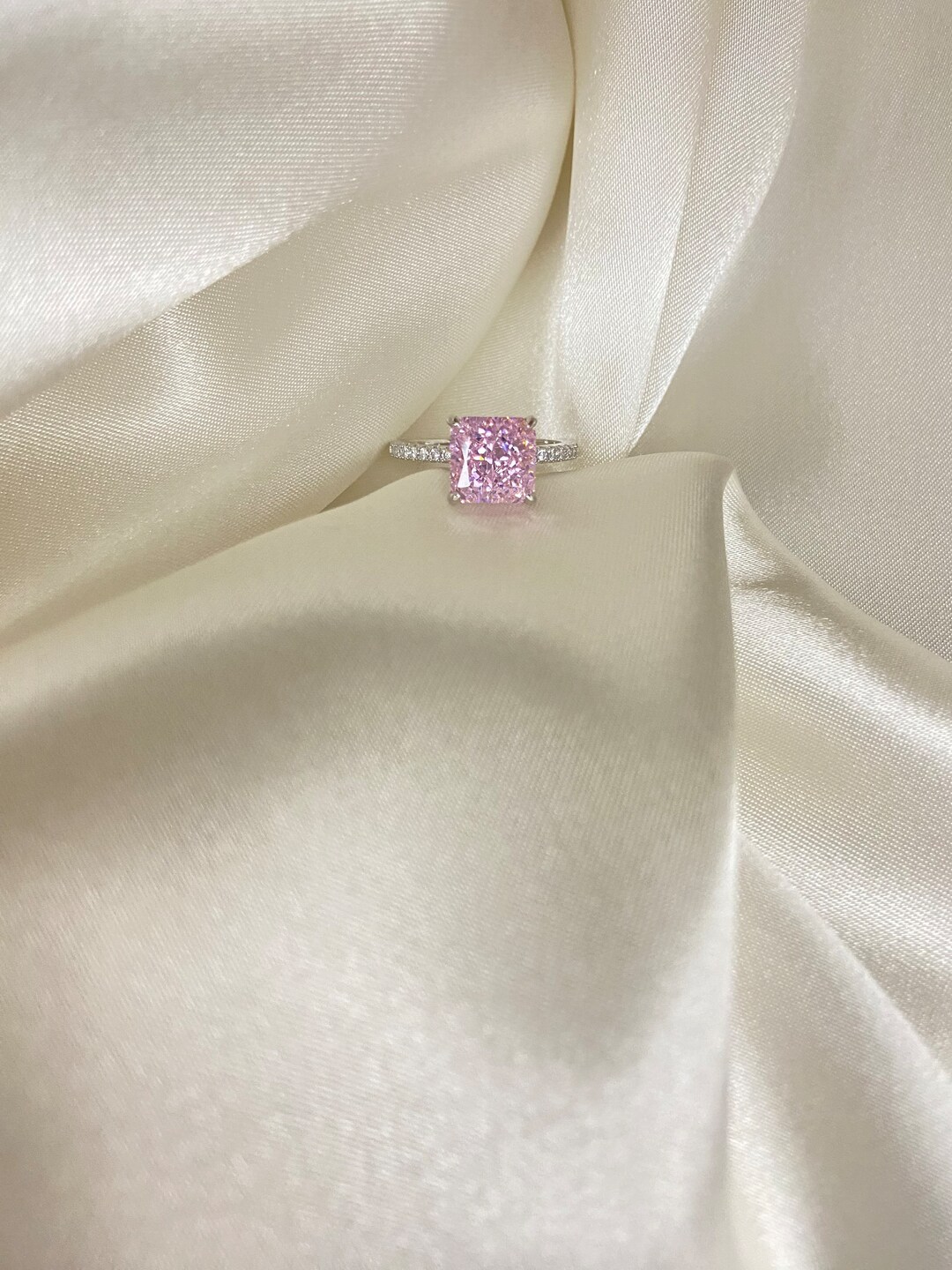 Pink Princess Cut Ring, Pink 925 Sterling Silver Ring, Pink 925s Ring ...
