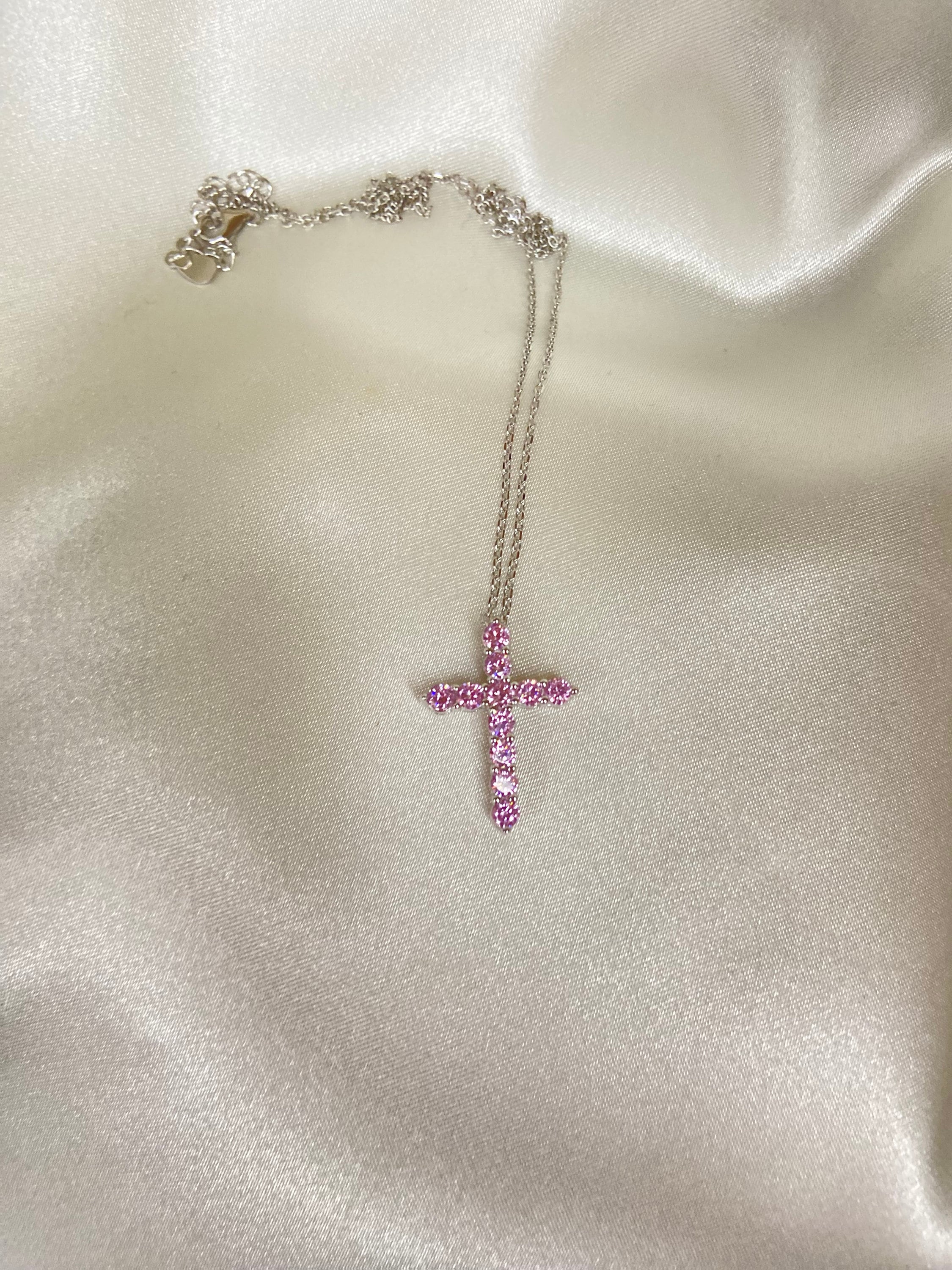 925s Pink Cross Necklace, Sterling Silver Pink Cross Necklace, Pink ...