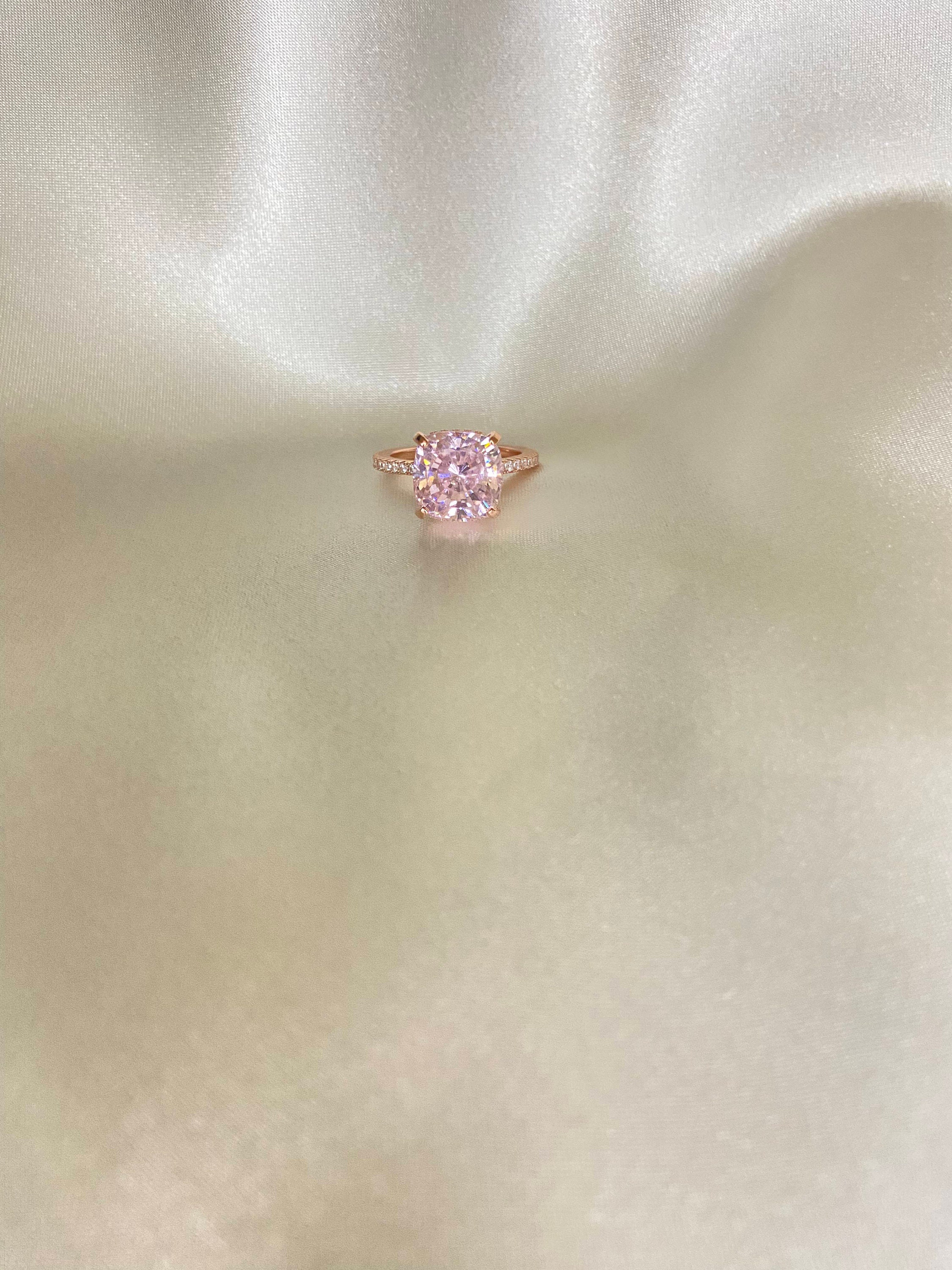 Pink Square Oval Radiant Cut Ring, Rose Gold Pink 925 Sterling Silver ...