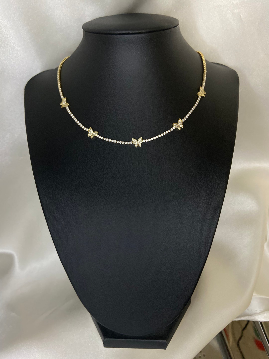 Butterfly Choker Necklace, 18k Gold Plated Butterfly Choker, Iced Out ...