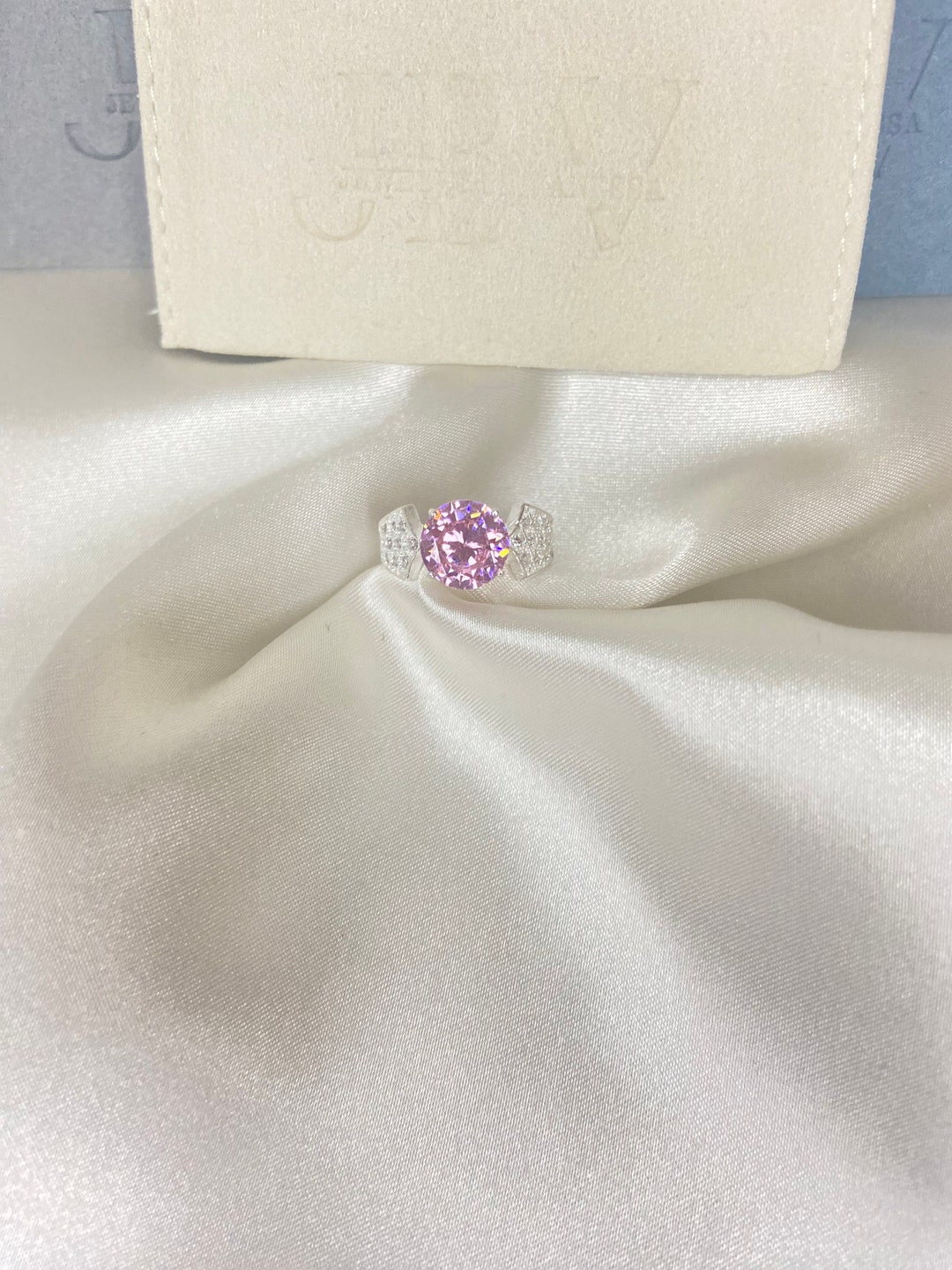 Pink Round Brilliant Cut Ring, Pink 925 Sterling Silver Ring, Pink 925s ...