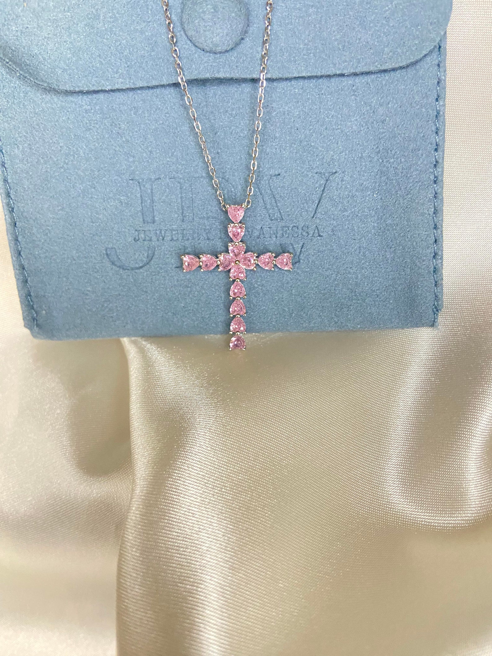 925s Pink Heart Cross Necklace, Sterling Silver Pink Cross Necklace ...