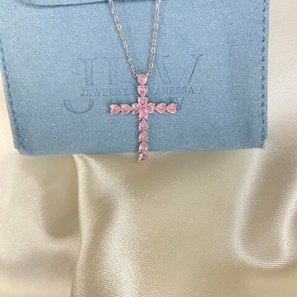 Pink Crystal Cross Necklace - Etsy