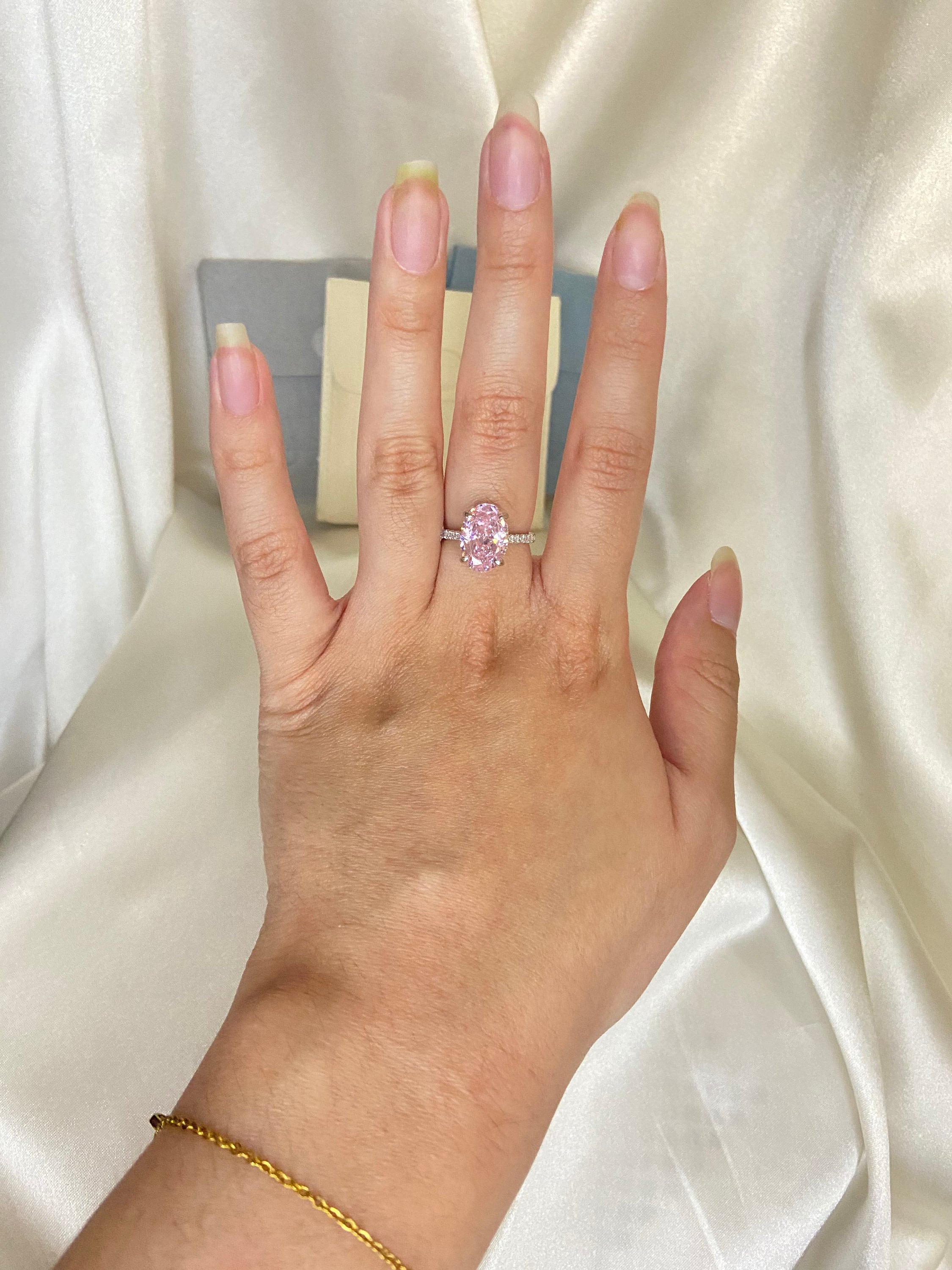 Pink Oval Radiant Cut Ring, Pink 925 Sterling Silver Ring, Pink 925s ...