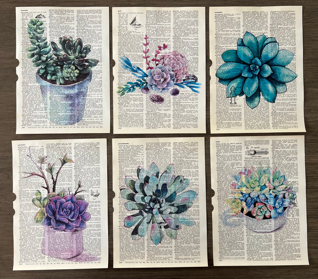 Succulent plant Themed Dictionary Art Prints Set of 6 - Etsy