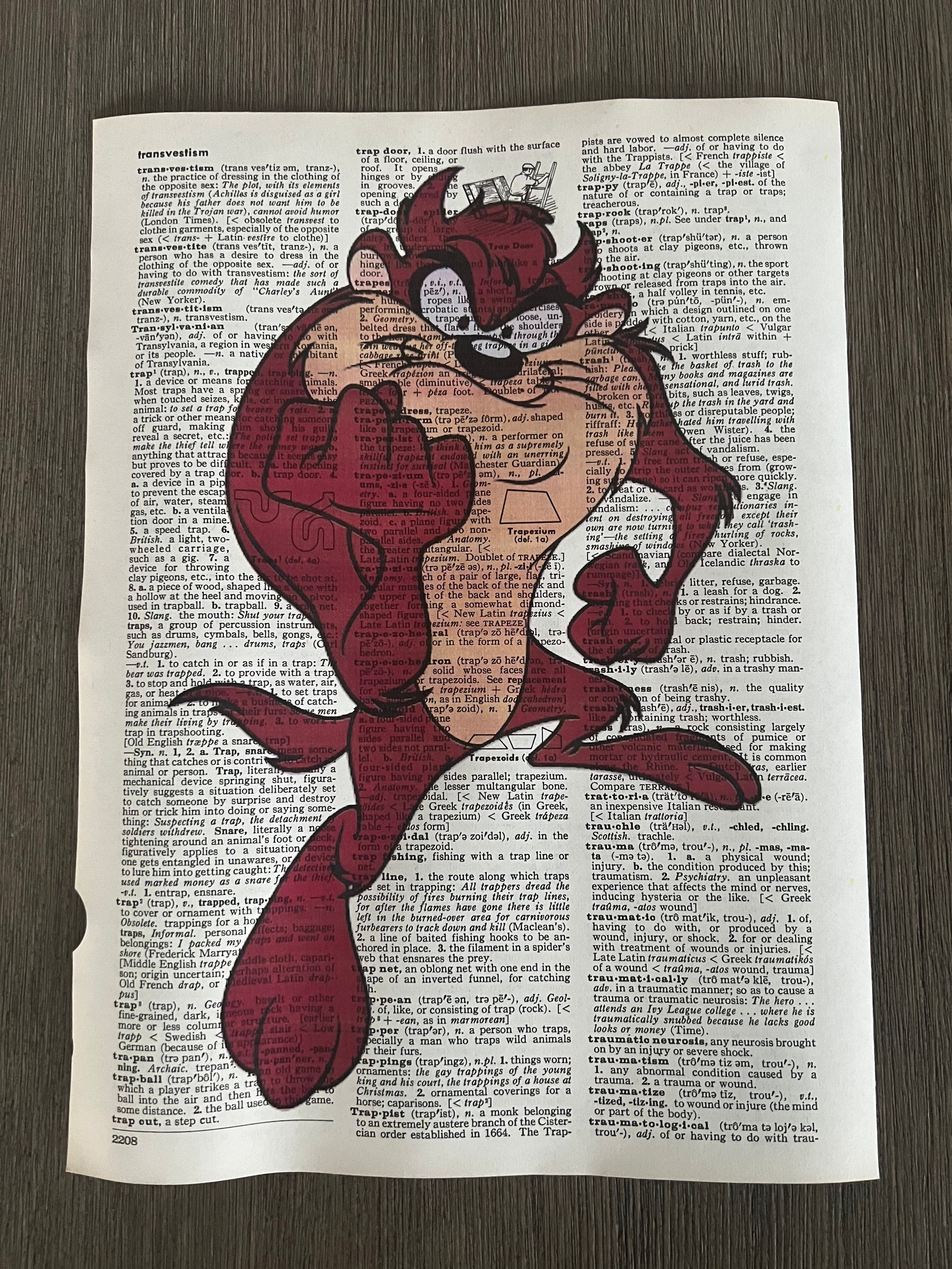 Looney Tunes Tasmanian Devil taz Themed Dictionary Prints - Etsy