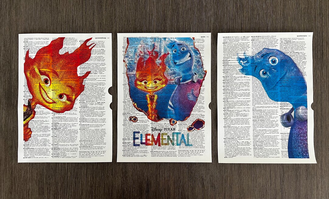 Elemental disney Pixar Movie Themed Dictionary Art Prints Set of 3 - Etsy