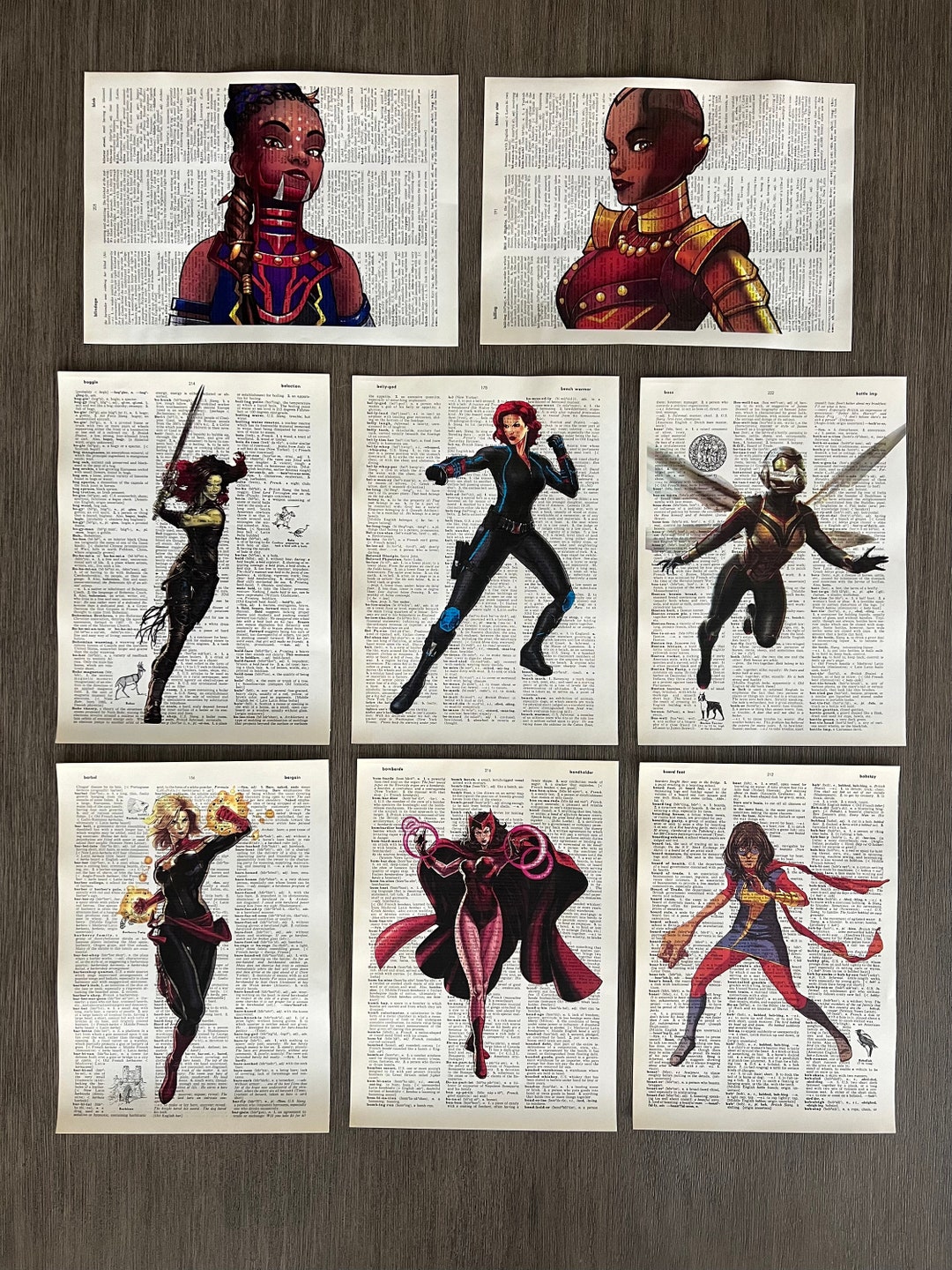 Marvel Female Superhero Themed Dictionary Art Prints Set of 8 - Etsy