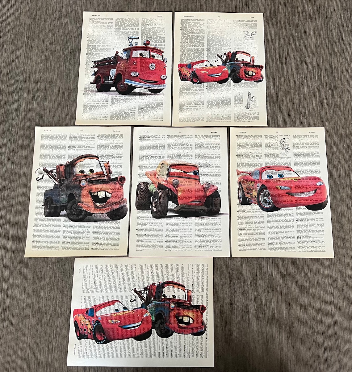 Disney Pixar Cars movie 1 Themed Dictionary Prints Set of - Etsy