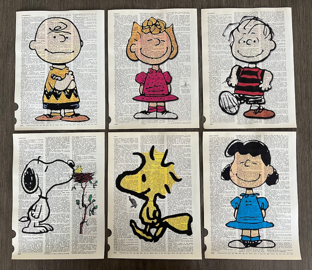 Peanuts Themed Dictionary Art Prints Set of 6 - Etsy
