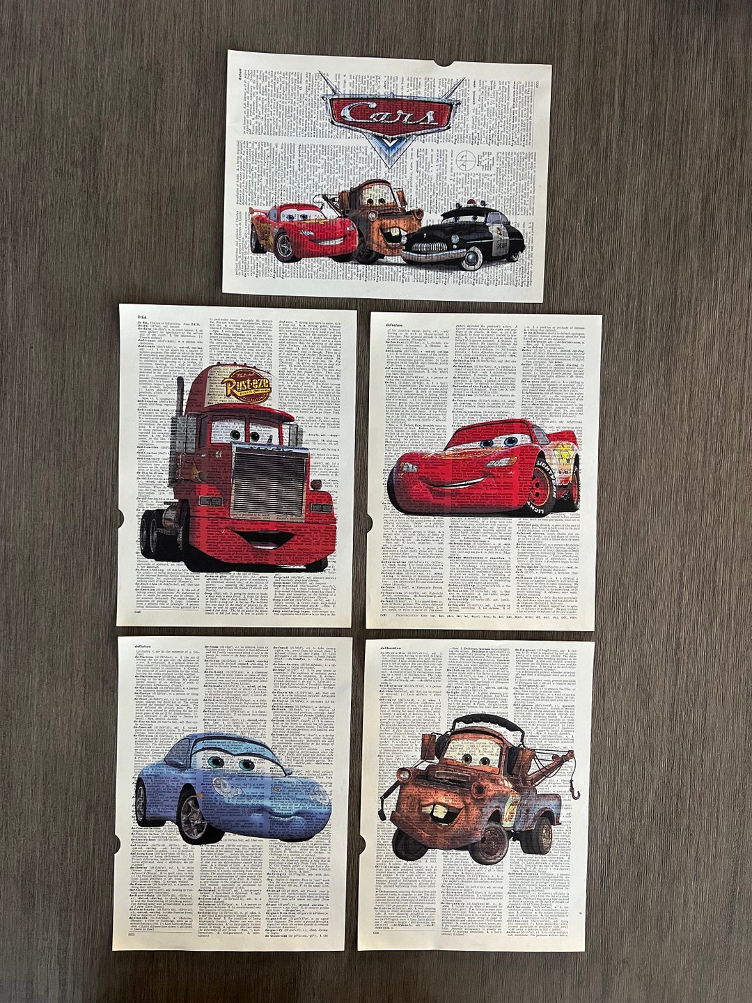 Disney Pixar Cars movie 2 Themed Dictionary Prints Set of 5 - Etsy