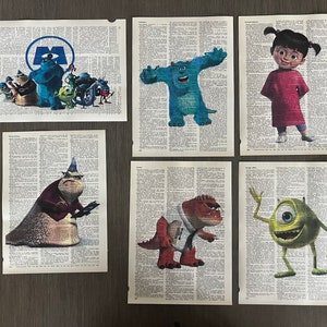 Monsters, Inc. movie Themed Dictionary Prints Set of 6 - Etsy