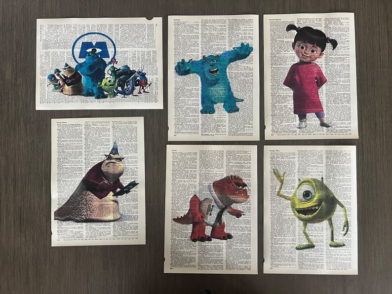 Monsters Inc. movie Themed Dictionary Prints Set of 6 - Etsy