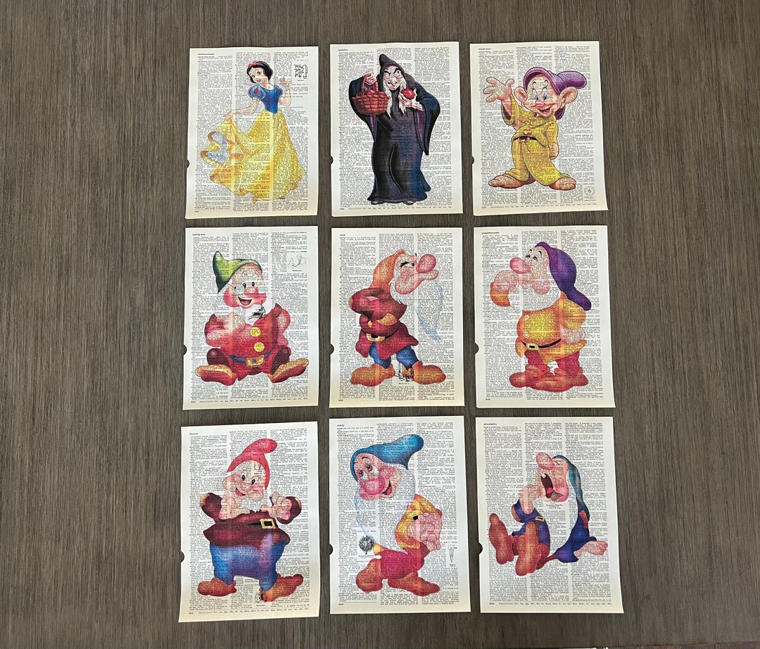 Snow White and the Seven Dwarfs Themed Dictionary Print Art Set of 9 - Etsy