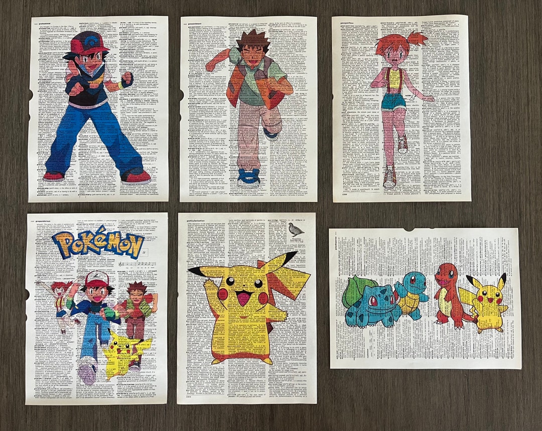 Pokemon anime Themed Dictionary Art Prints Set of 6 - Etsy